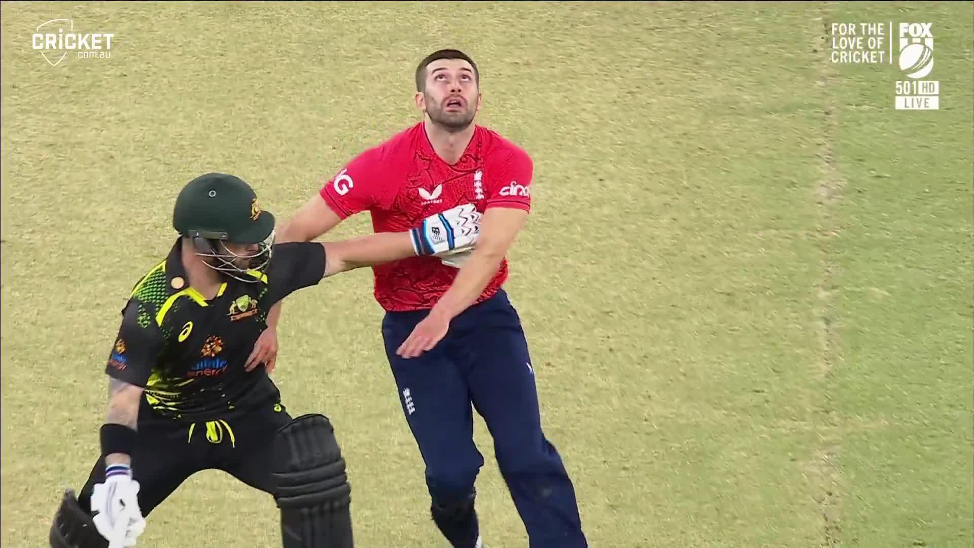 Wade and Wood collide in caught-and-bowled attempt