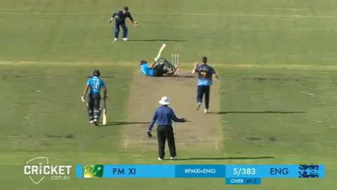 Bell hit by beamer, responds with a six