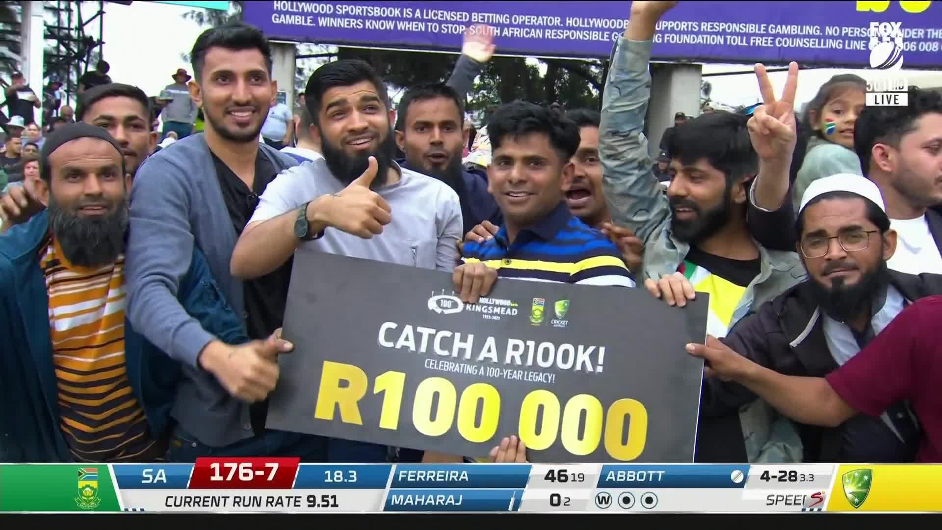 Fan wins R100k after one-handed crowd catch